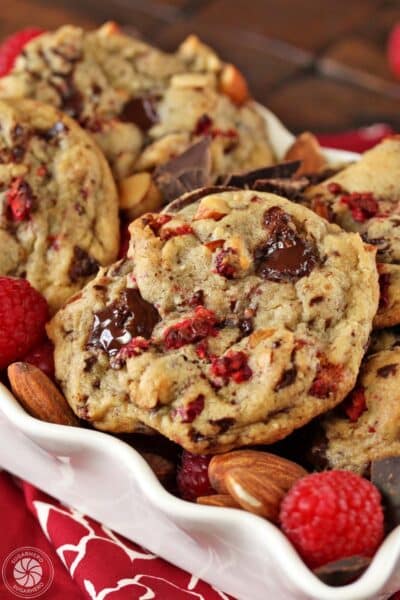 Raspberry Almond Chocolate Chunk Cookies - SugarHero