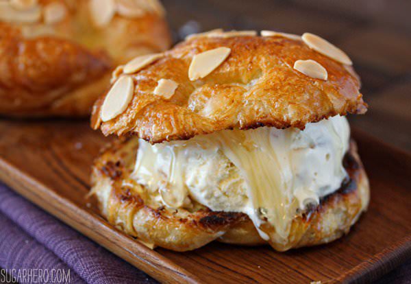 Croissant Salted Honey Ice Cream Sandwiches - SugarHero