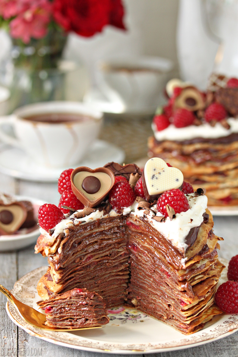 Chocolate Rasperry Mini Crepe Cakes - SugarHero