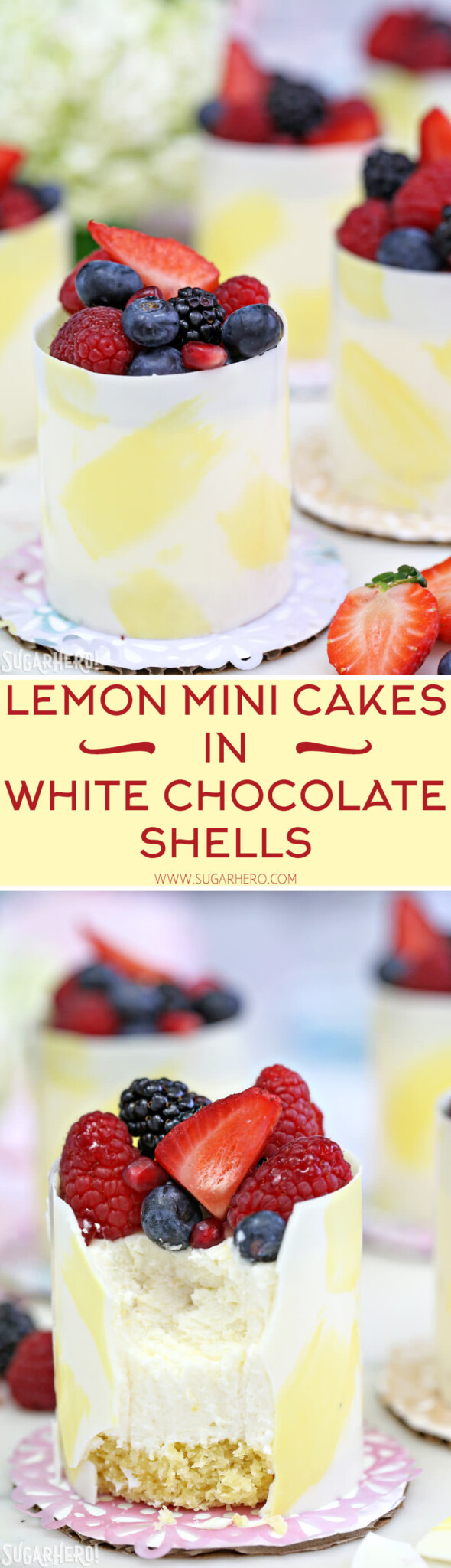 Lemon Mousse Cakes in White Chocolate Shells - SugarHero