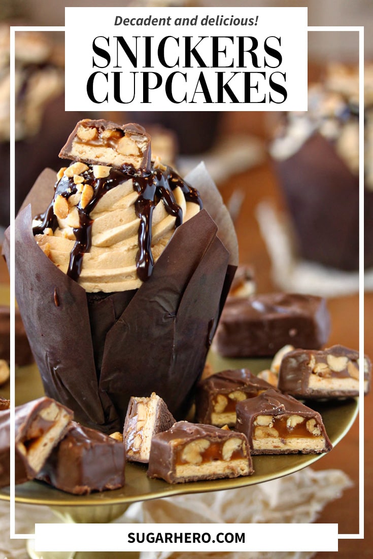 Snickers Cupcakes with Peanut Caramel Filling - SugarHero