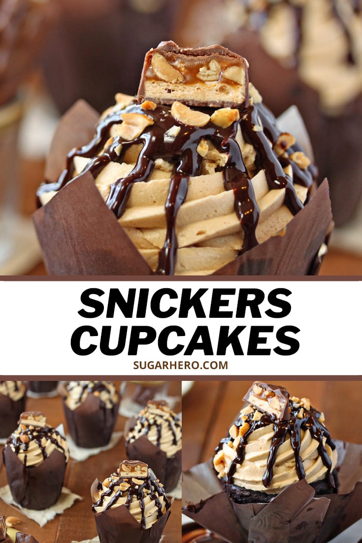 Snickers Cupcakes with Peanut Caramel Filling - SugarHero