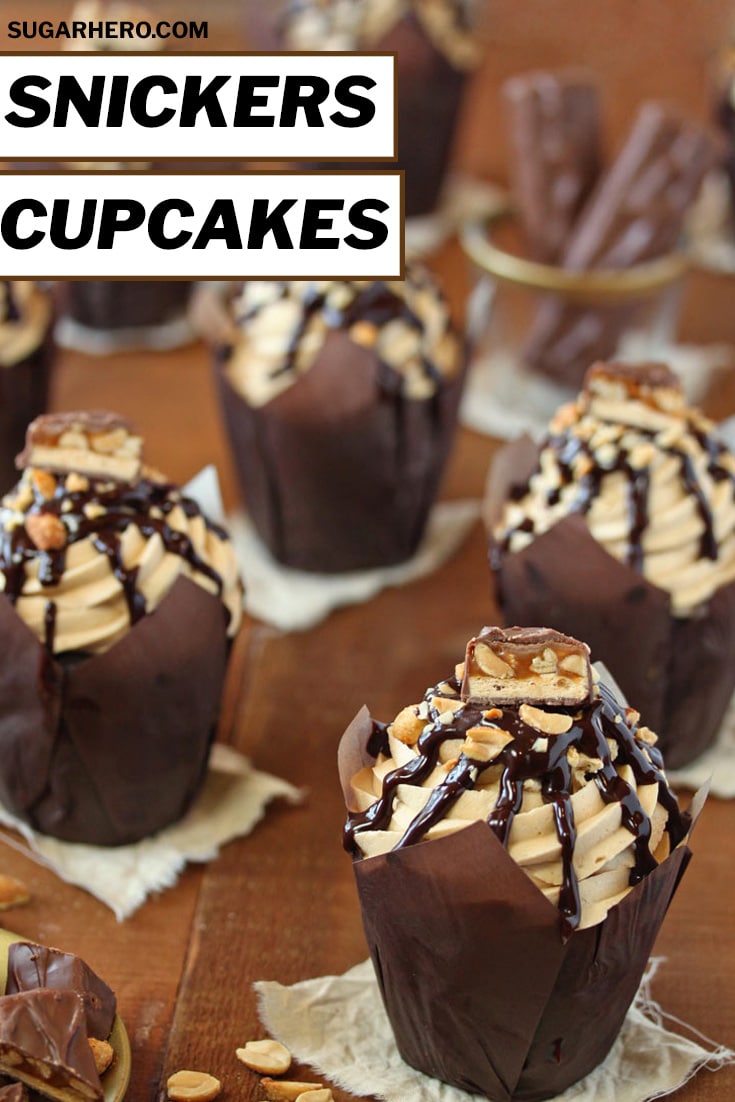 Snickers Cupcakes with Peanut Caramel Filling - SugarHero