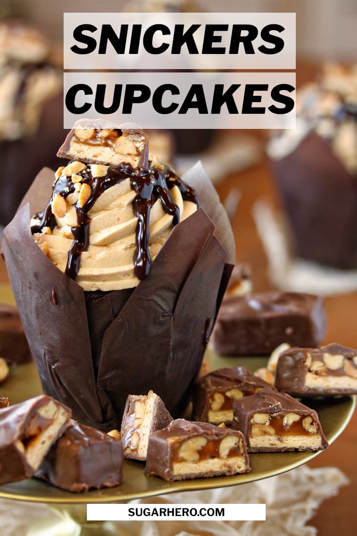 Snickers Cupcakes with Peanut Caramel Filling - SugarHero
