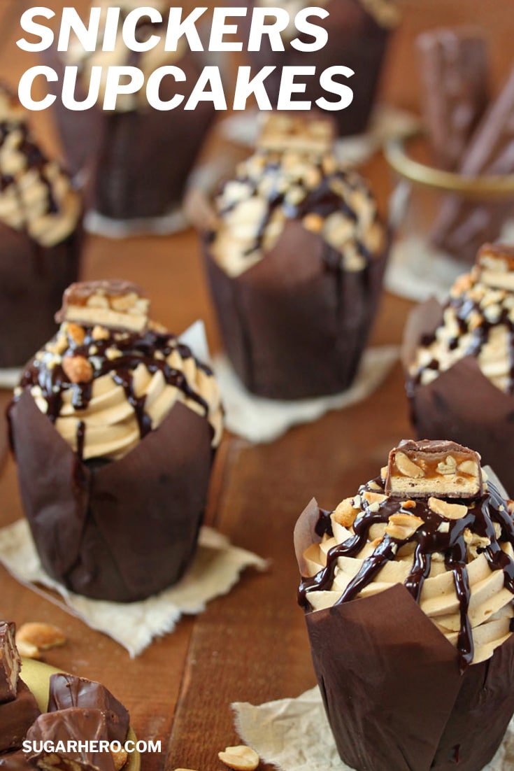 Snickers Cupcakes with Peanut Caramel Filling - SugarHero