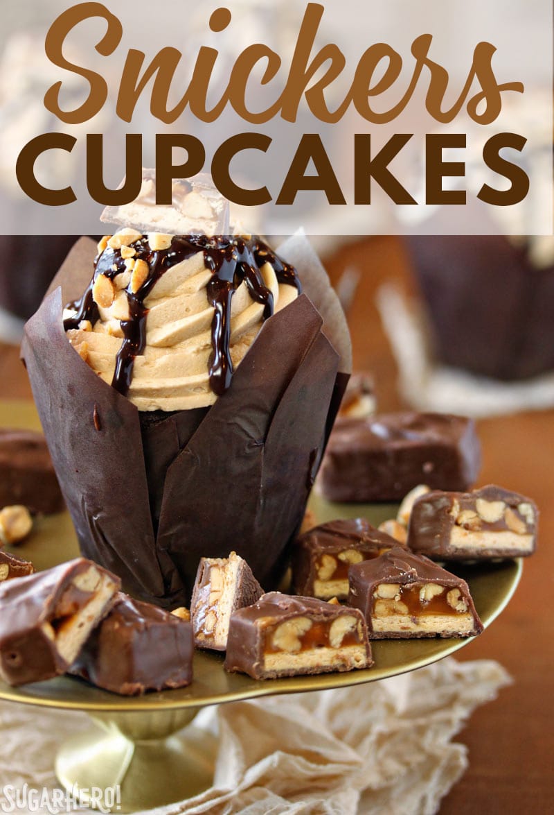 Snickers Cupcakes with Peanut Caramel Filling - SugarHero