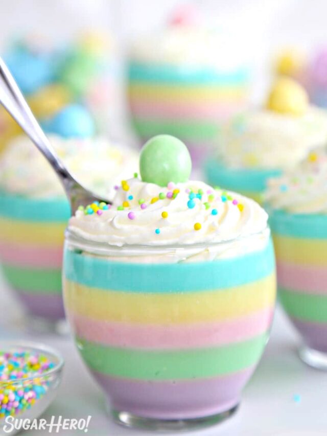 Pretty Pastel Rainbow Gelatin Cups - SugarHero
