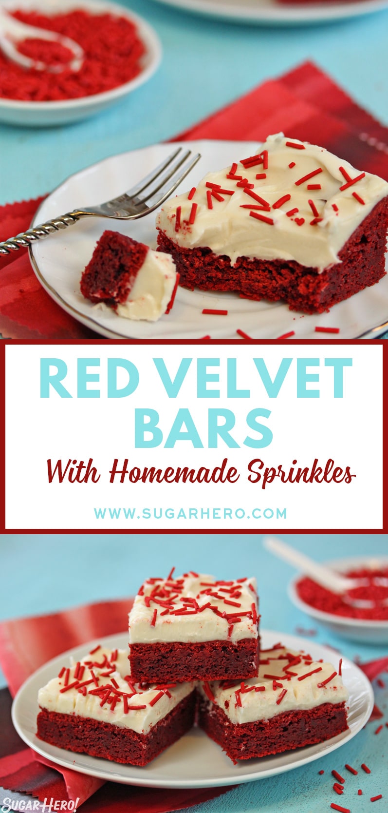 Red Velvet Bars With Homemade Sprinkles - SugarHero
