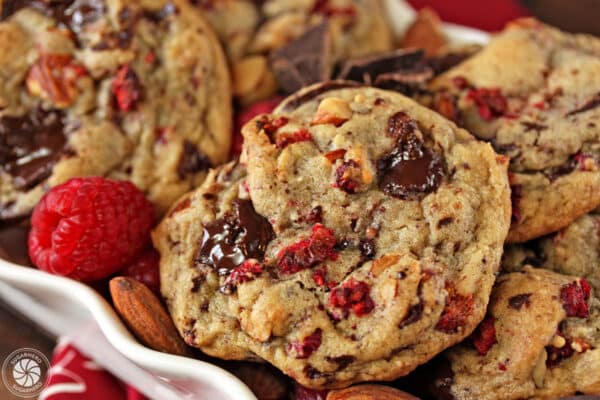 Raspberry Almond Chocolate Chunk Cookies - SugarHero