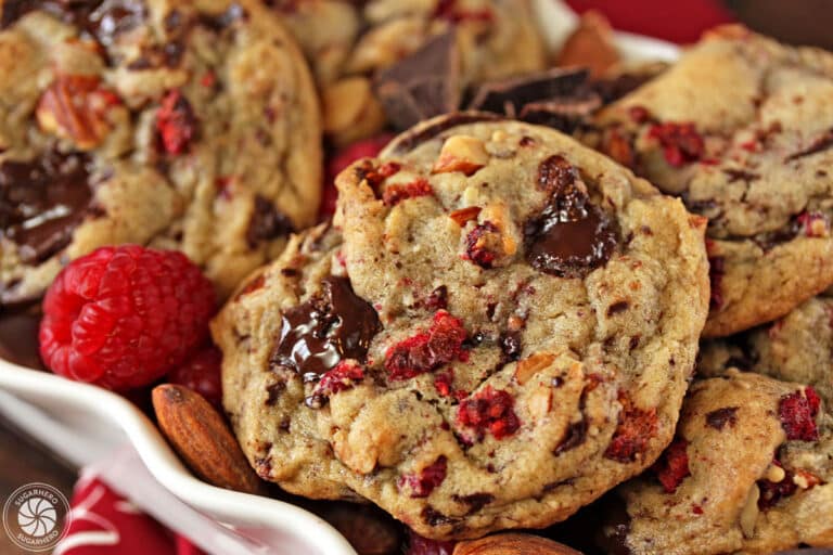 Raspberry Almond Chocolate Chunk Cookies - SugarHero