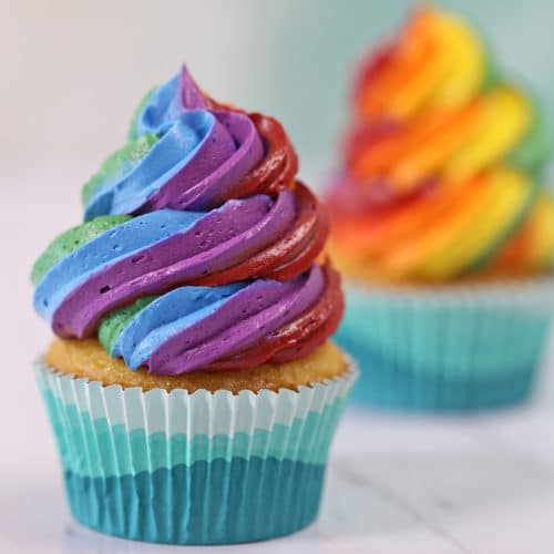 Rainbow Cake with Rainbow Frosting - SugarHero