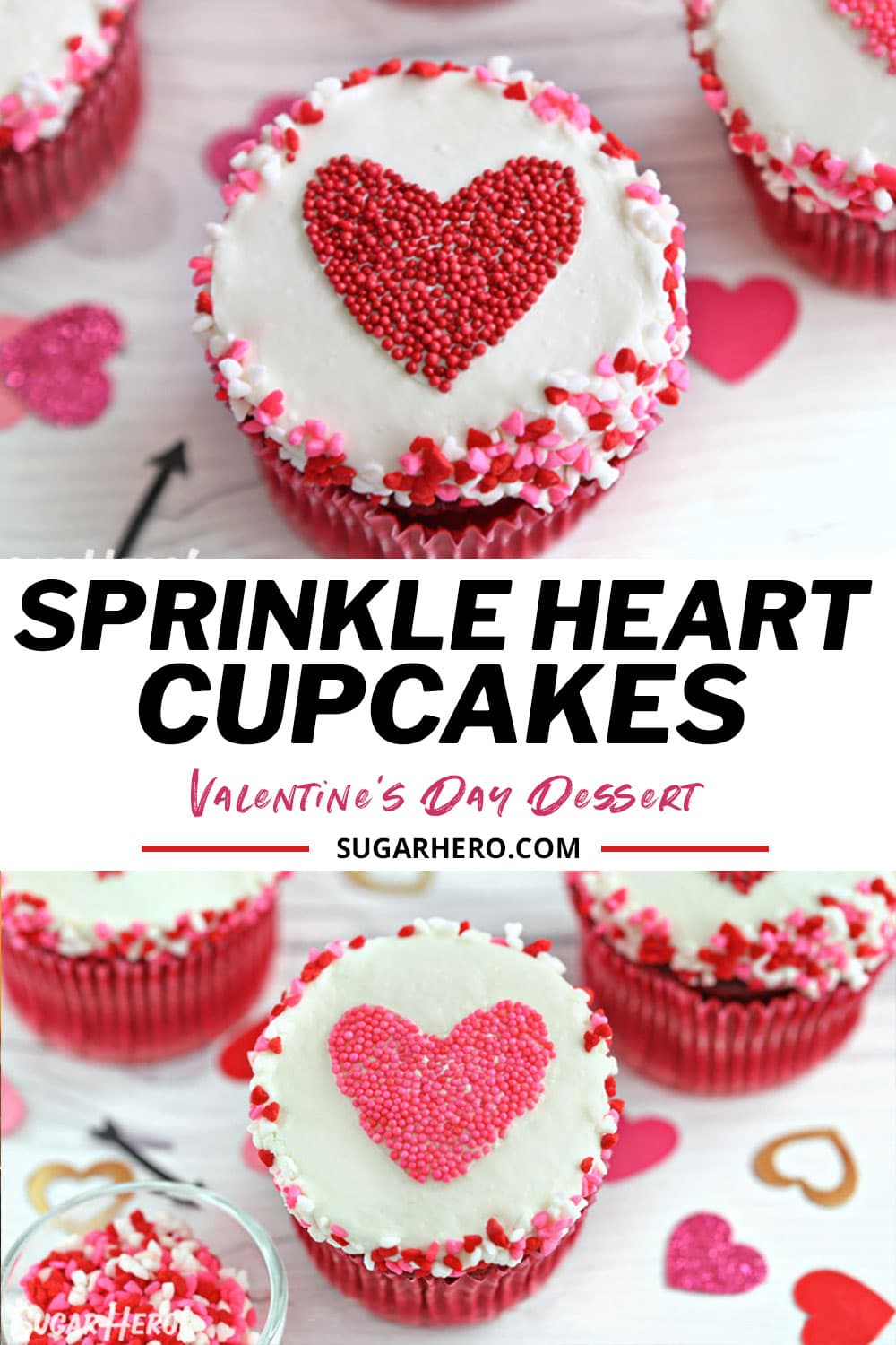 Sprinkle Heart Valentine's Day Cupcakes - SugarHero