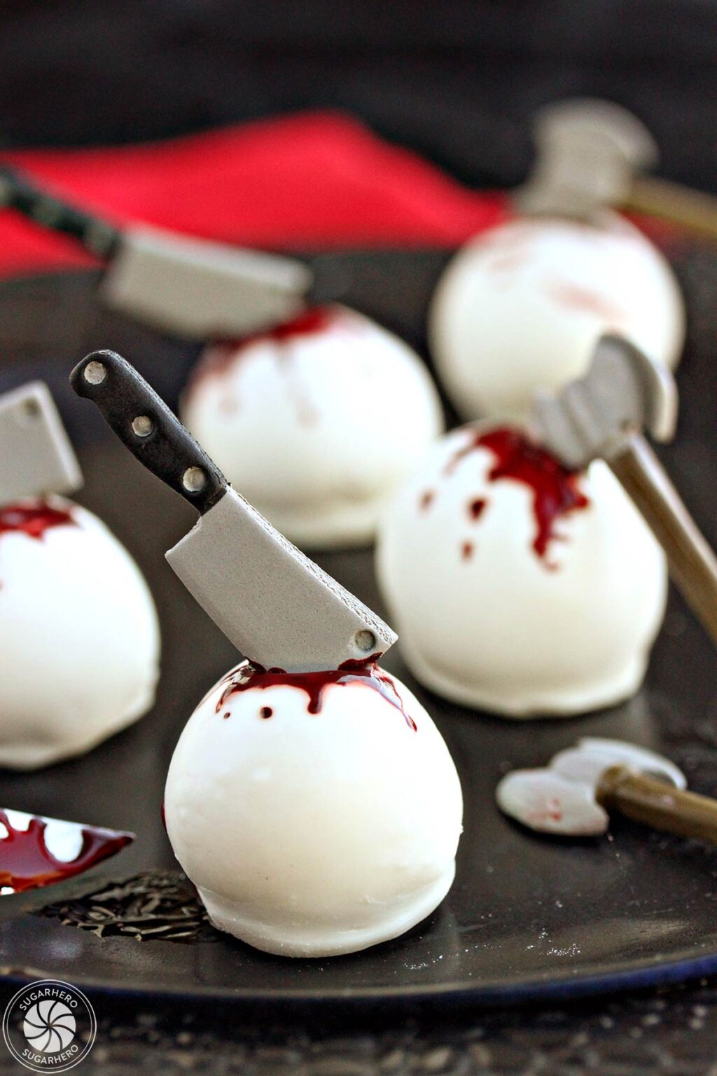 Bloody Halloween Cake Balls - SugarHero